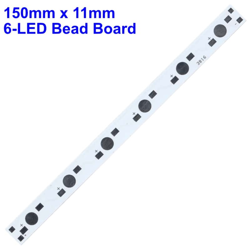 Rectangular 150mm x 11mm 6-LED Bead Board for 1, 3 and 5 watt LEDs