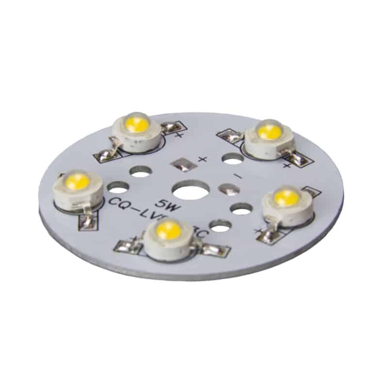 Circular 50mm 5-LED Bead Board for 1, 3 and 5 watt LEDs