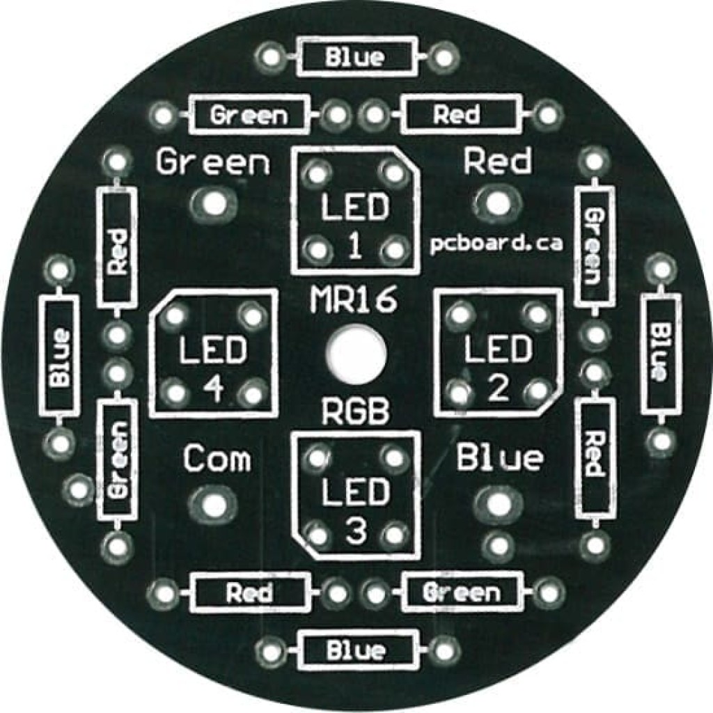 LED MR16RGB: 4-LED RGB MR16 Display PC Board