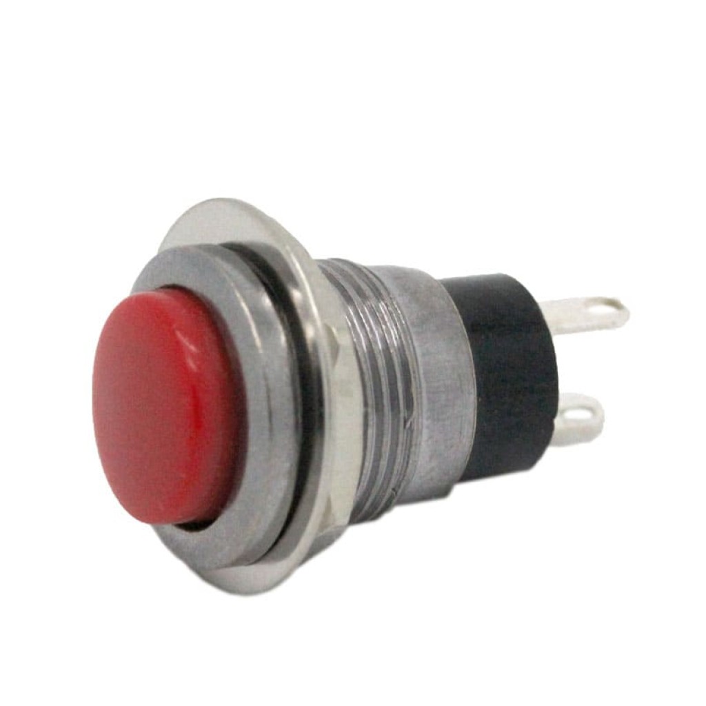 12mm Pushbutton with Red Button - Normally Open Contacts