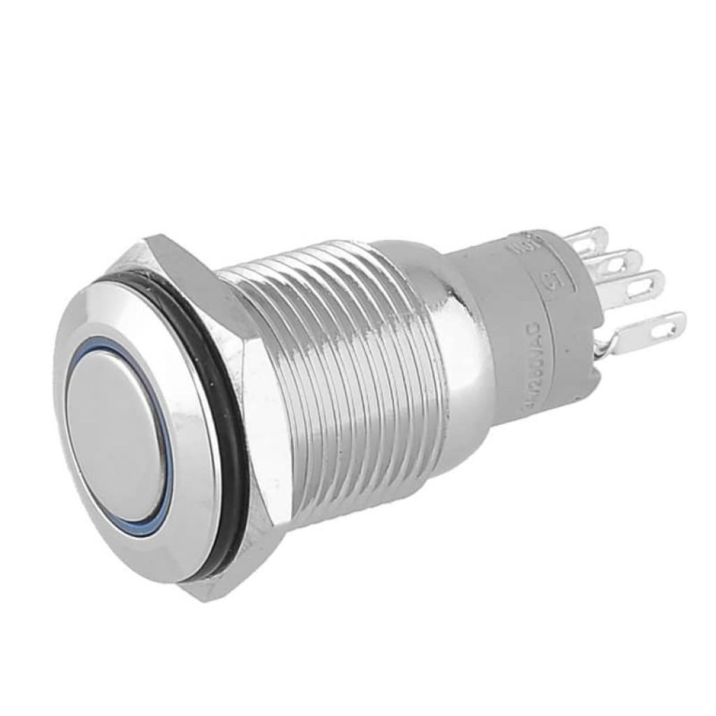 Metal Pushbutton - Latching with Blue LED (16mm)