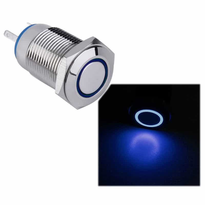 Metal Pushbutton - Latching with Blue LED